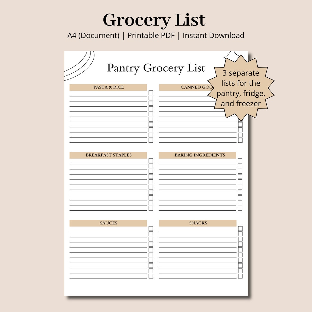Grocery List Template, Grocery List Printable, Grocery Planner, Food ...
