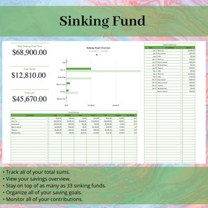 Sinking Funds Google Sheets Spreadsheets in Green, Savings Budget ...