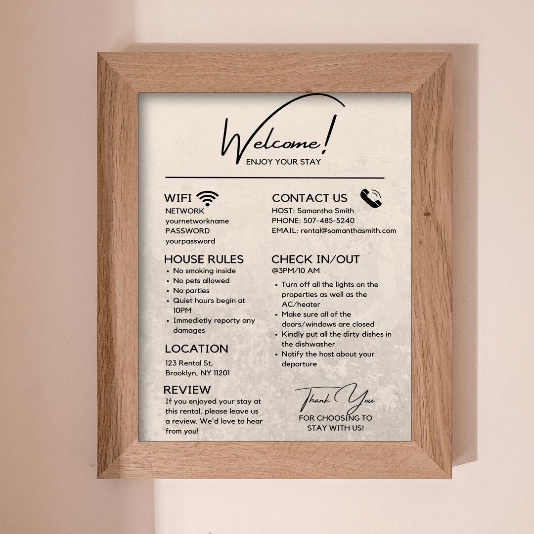 Airbnb Welcome Sign, Guest Arrival Notice, Welcome Sign Poster, Rental ...