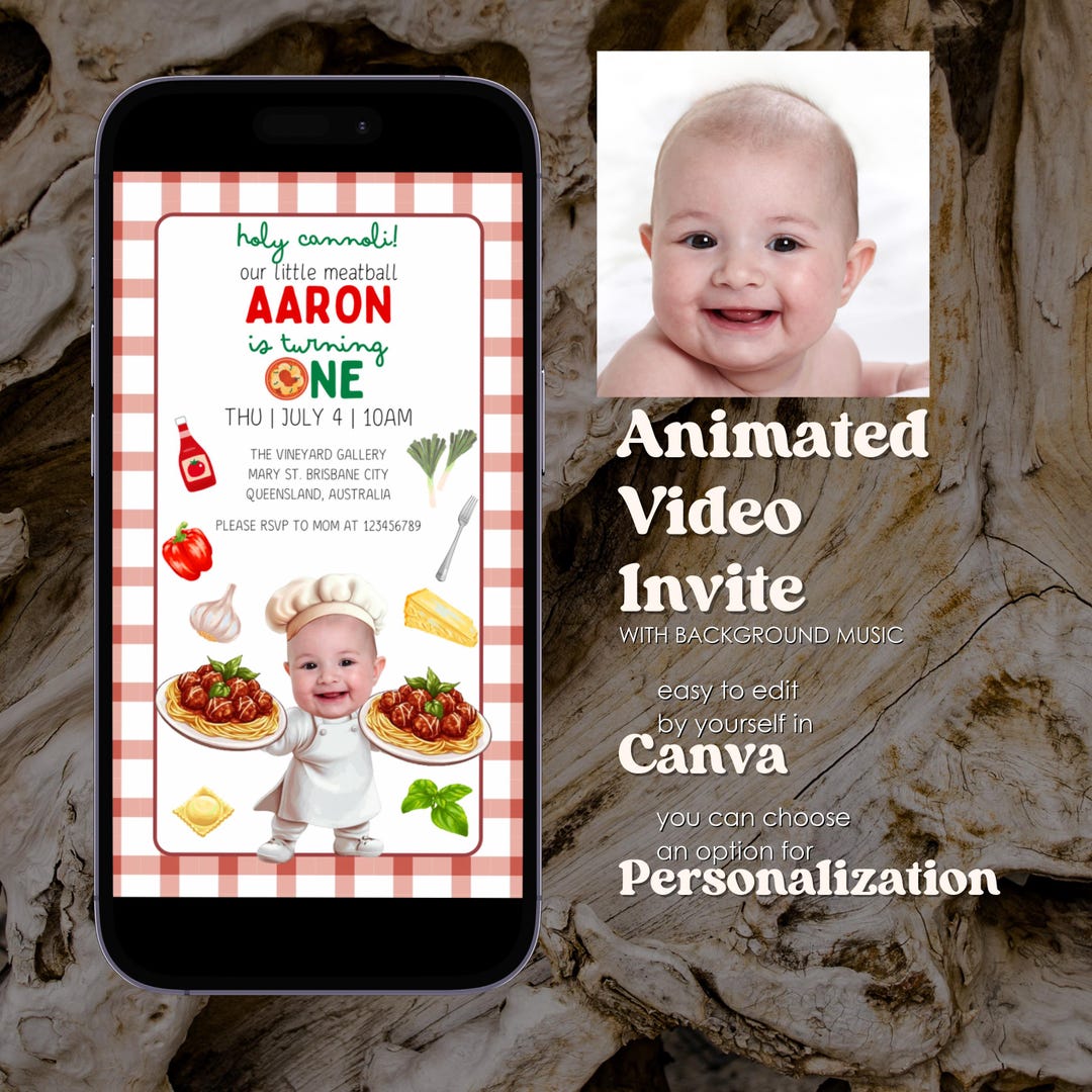 Meatball Birthday Animated Video Invitation: Editable Canva Template ...