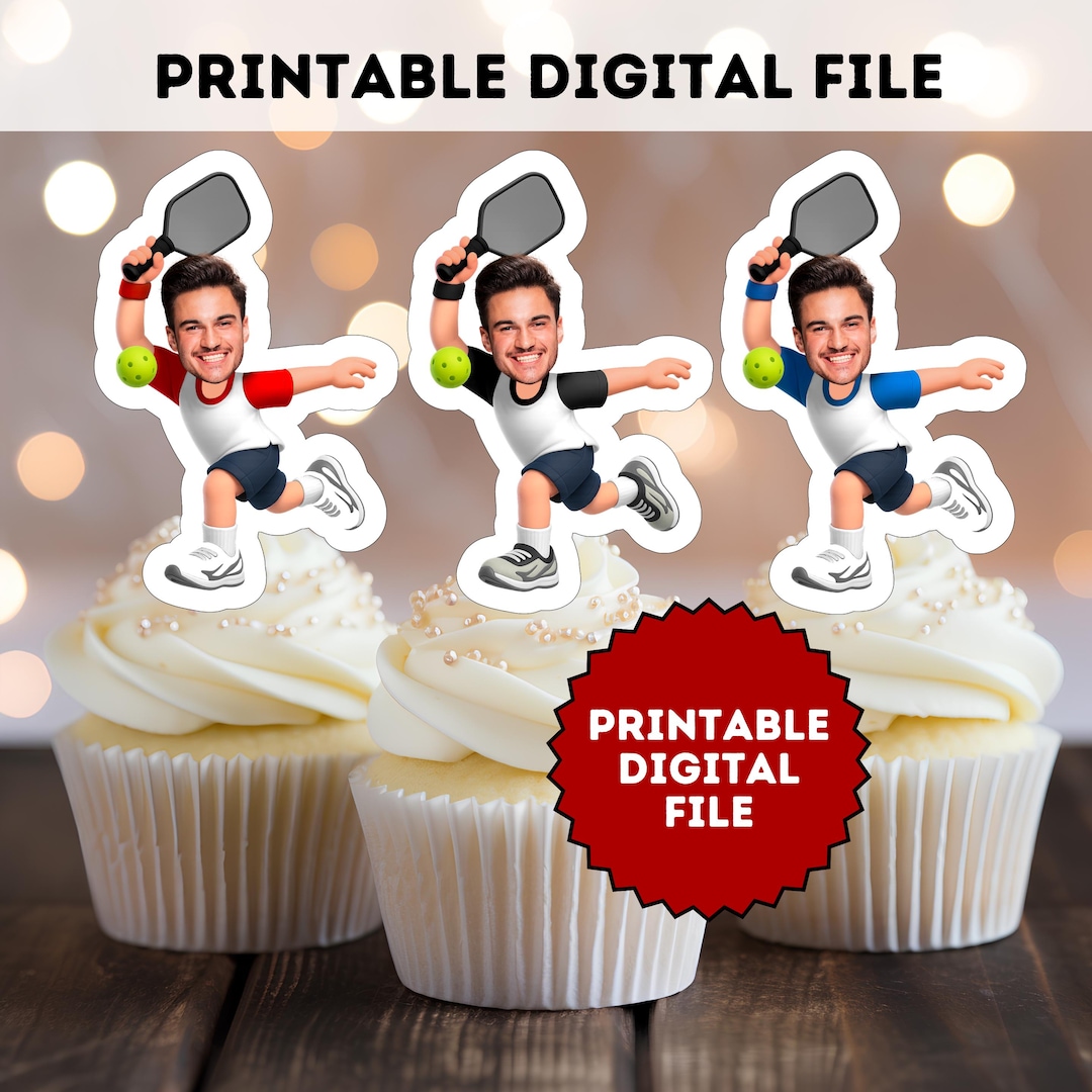 Pickleball Birthday Party Favors Cupcake Face Topper Digital File ...