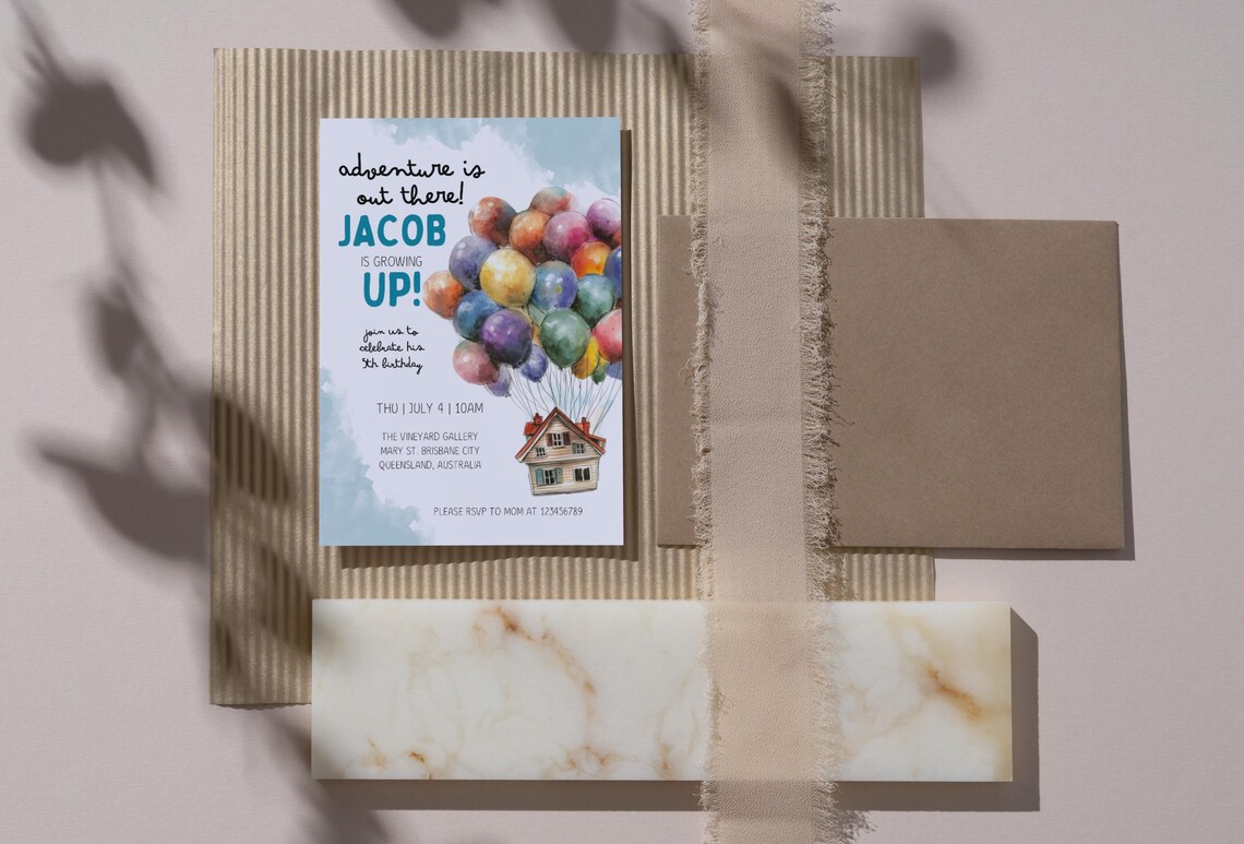 Up Movie Birthday Invitation Template: Floating House, Balloons ...