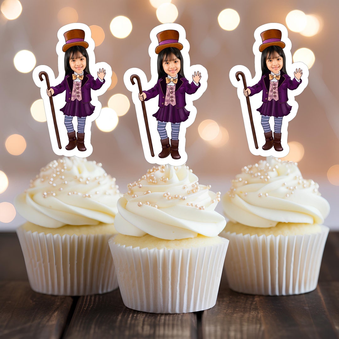 Wonka Party Favors Custom Cupcake Face Toppers Cake Supplies Chocolate ...