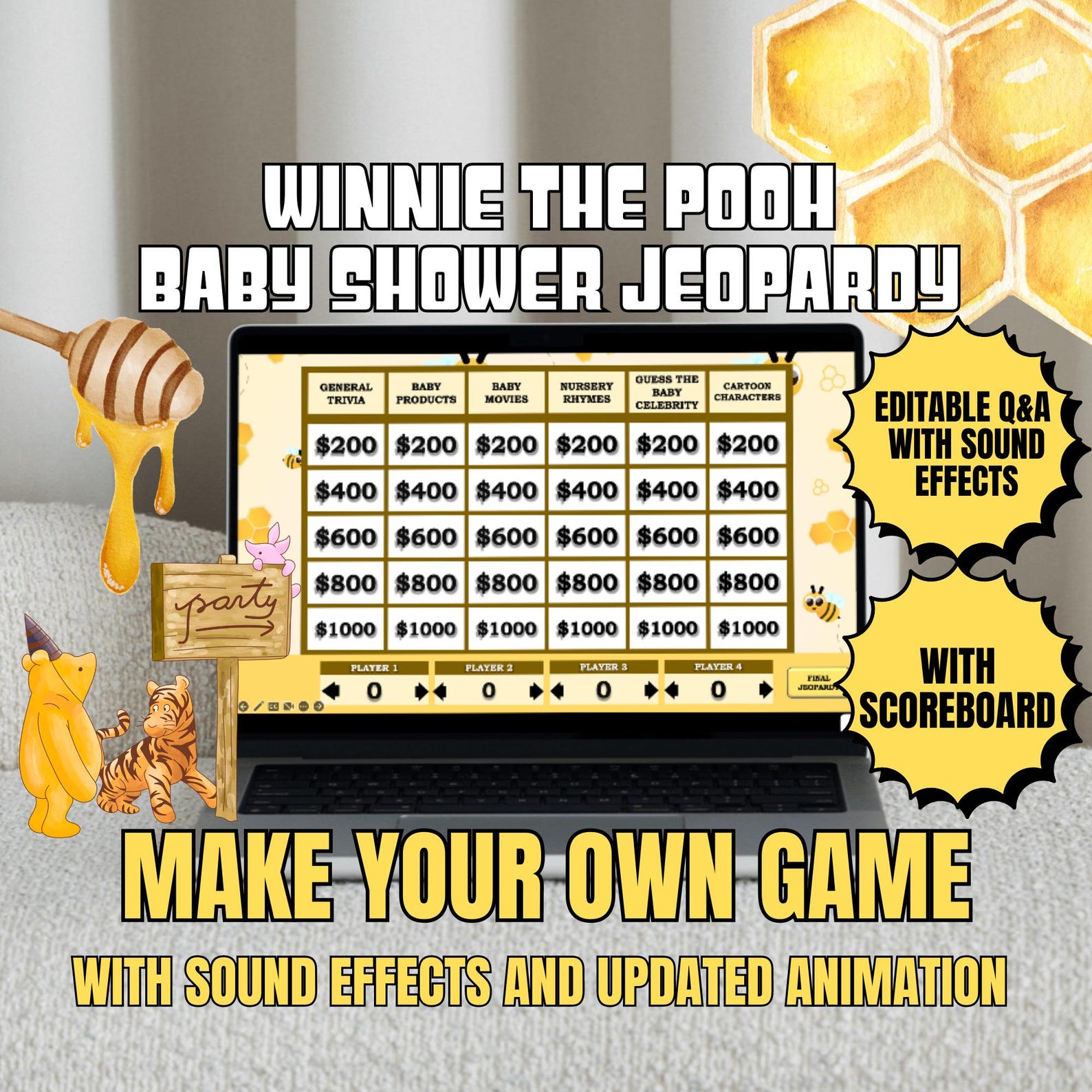 Winnie the Pooh Baby Shower Games Jeopardy Powerpoint PPT Editable ...