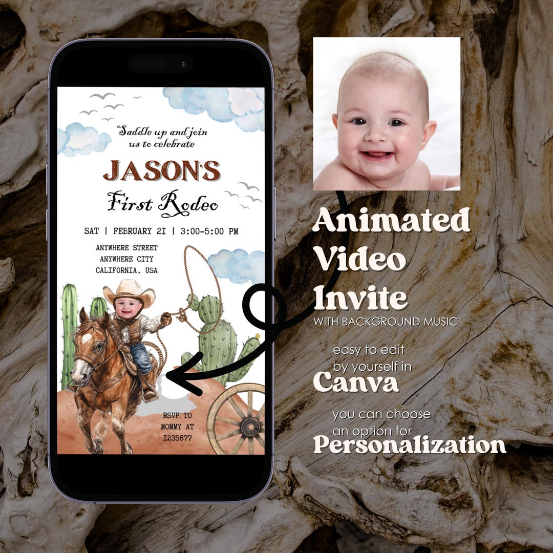 First Rodeo Birthday Invitation: Animated Photo Video (canva Digital ...