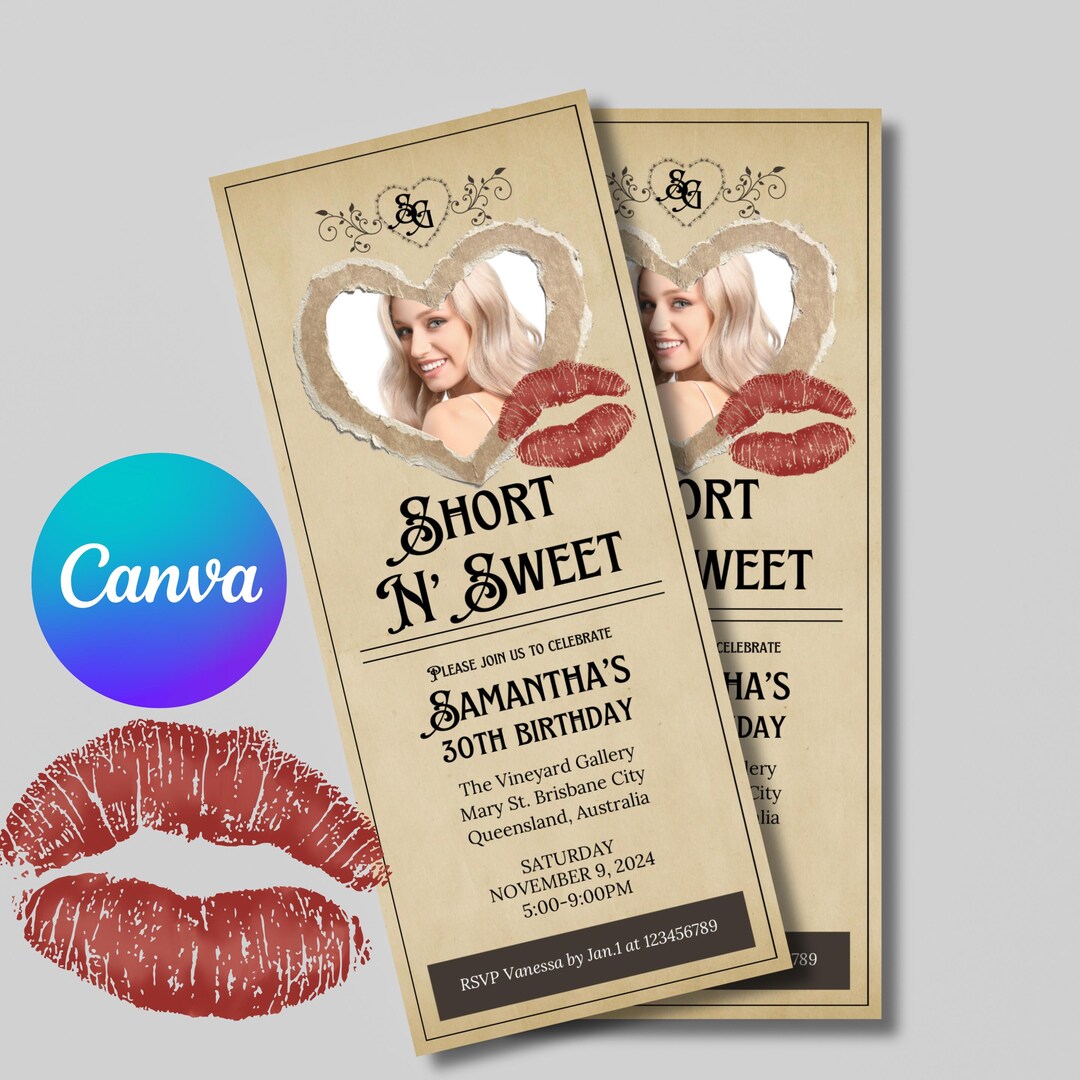Short N Sweet Inspired Invitation Template | Sabrina Carpenter Theme ...