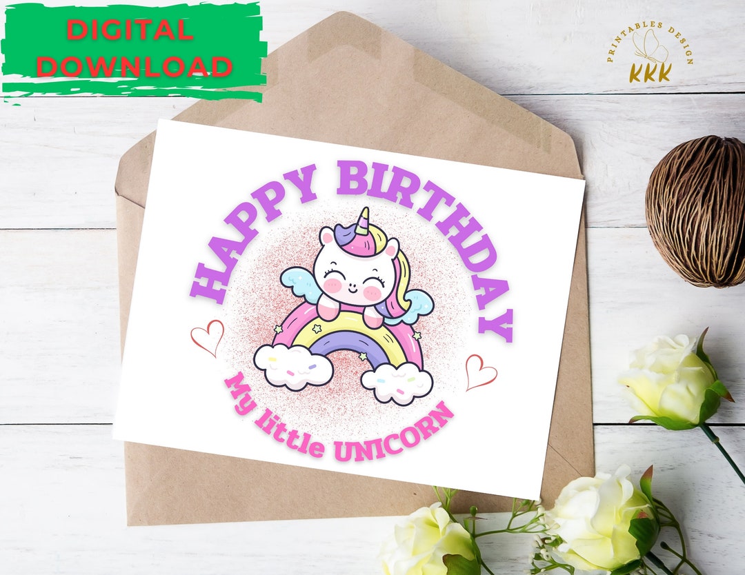 Happy Birthday Printable Card, Instant Download PDF, Unicorn Card ...