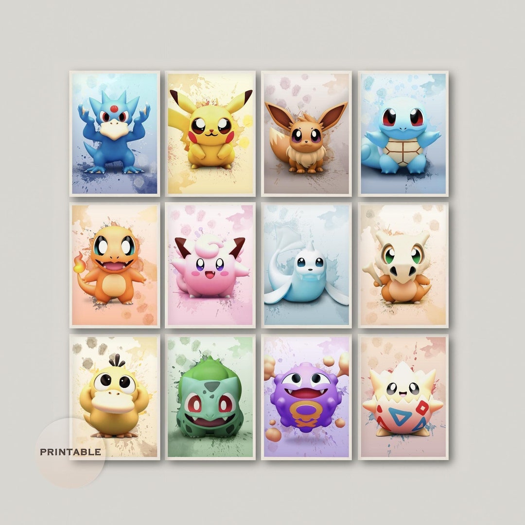 12 Pokemon Posters, Bulbasaur Squirtle Charmander & Co, Eevee Room ...