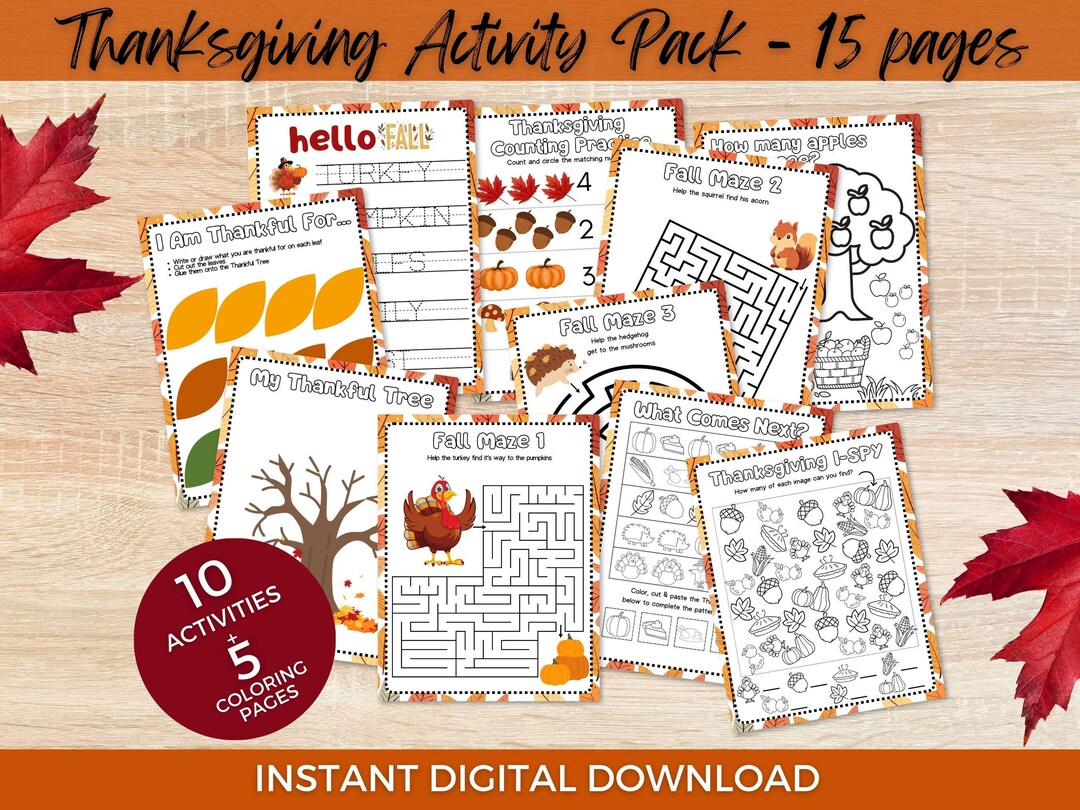 Thanksgiving Activity Sheets: Toddler & Preschool Printable (PDF) - Etsy