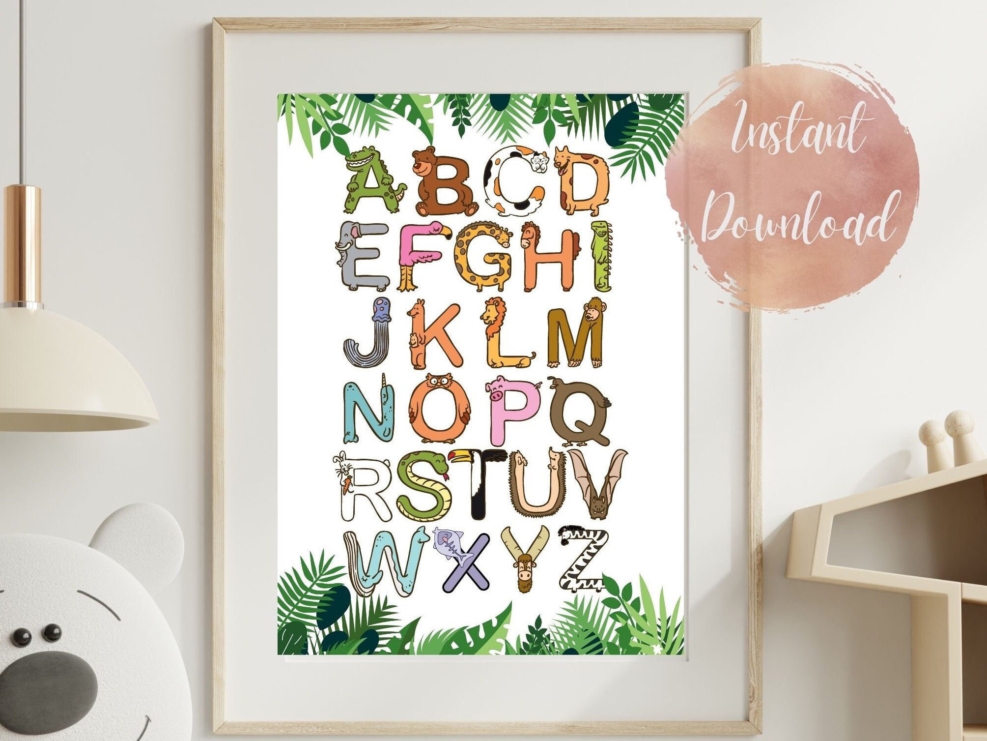 Animal Alphabet Wall Art for Kids, Printable Alphabet Poster, Animal ...