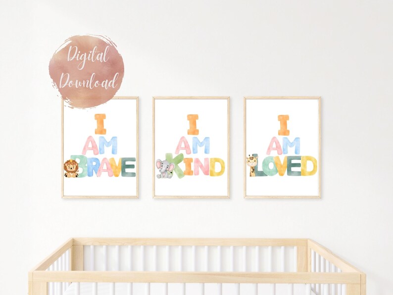 Watercolor Animal Affirmation Posters: Set of 3 Nursery Prints (digital ...