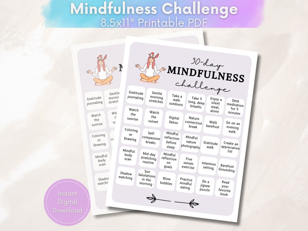 30-day Mindfulness Challenge Printable: Wellness Activity (PDF) - Etsy