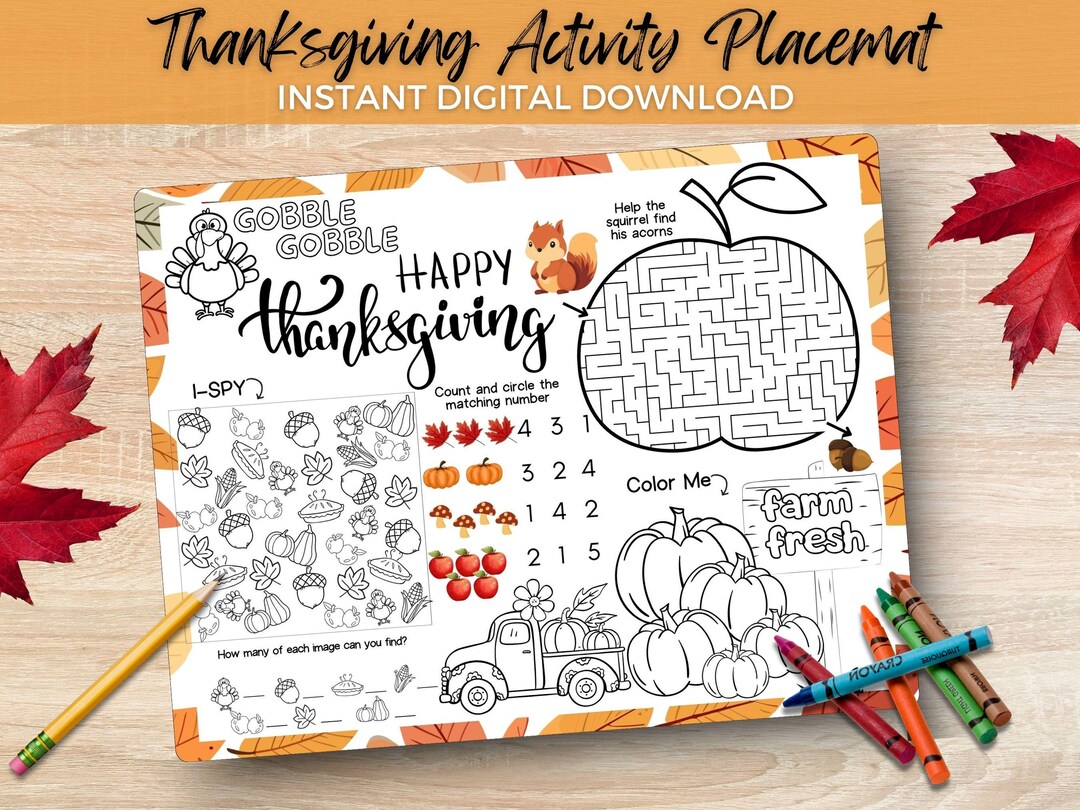 Thanksgiving Activity Placemat: Kids Coloring Page (digital Download ...
