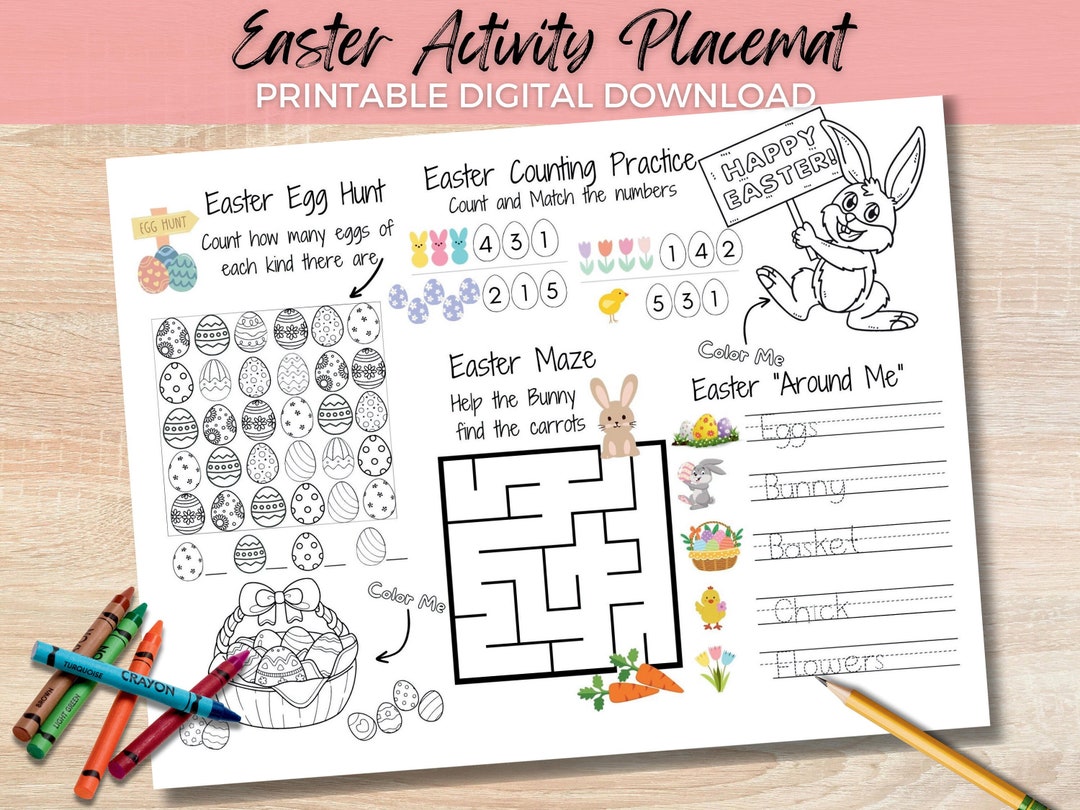 Easter Placemat for Kids, Printable Easter Activity Placemat, Easter ...