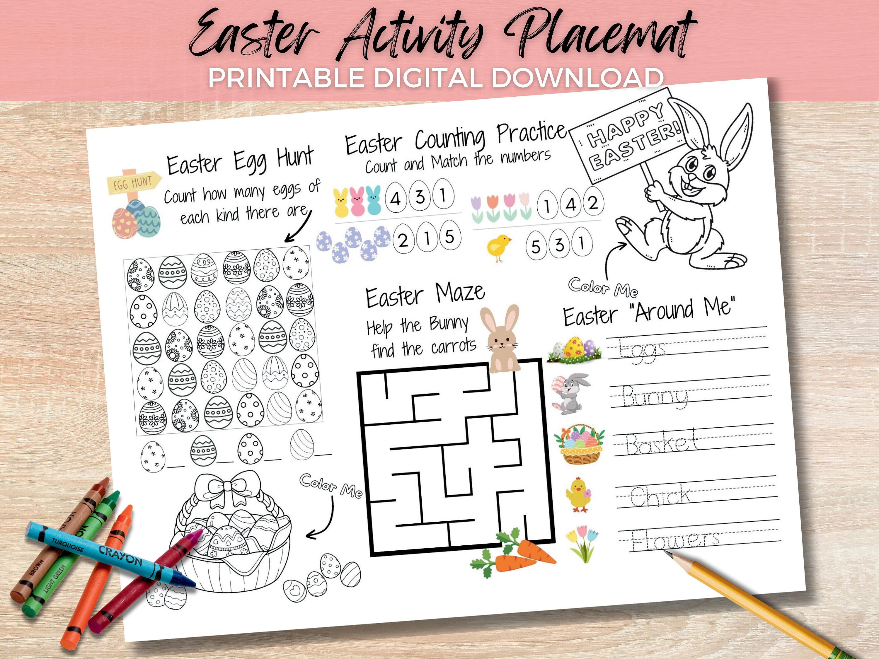 Easter Placemat for Kids, Printable Easter Activity Placemat, Easter ...