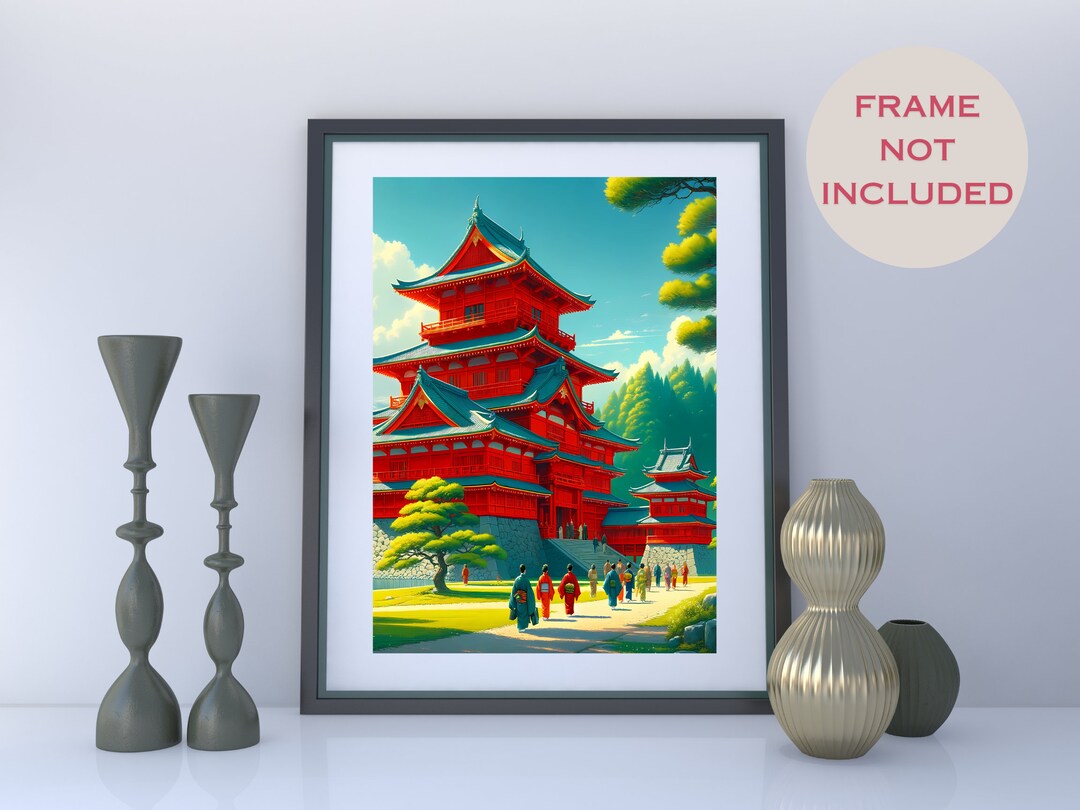 Red Japanese Castle Poster on Premium Matte Paper, Japanese Castle ...