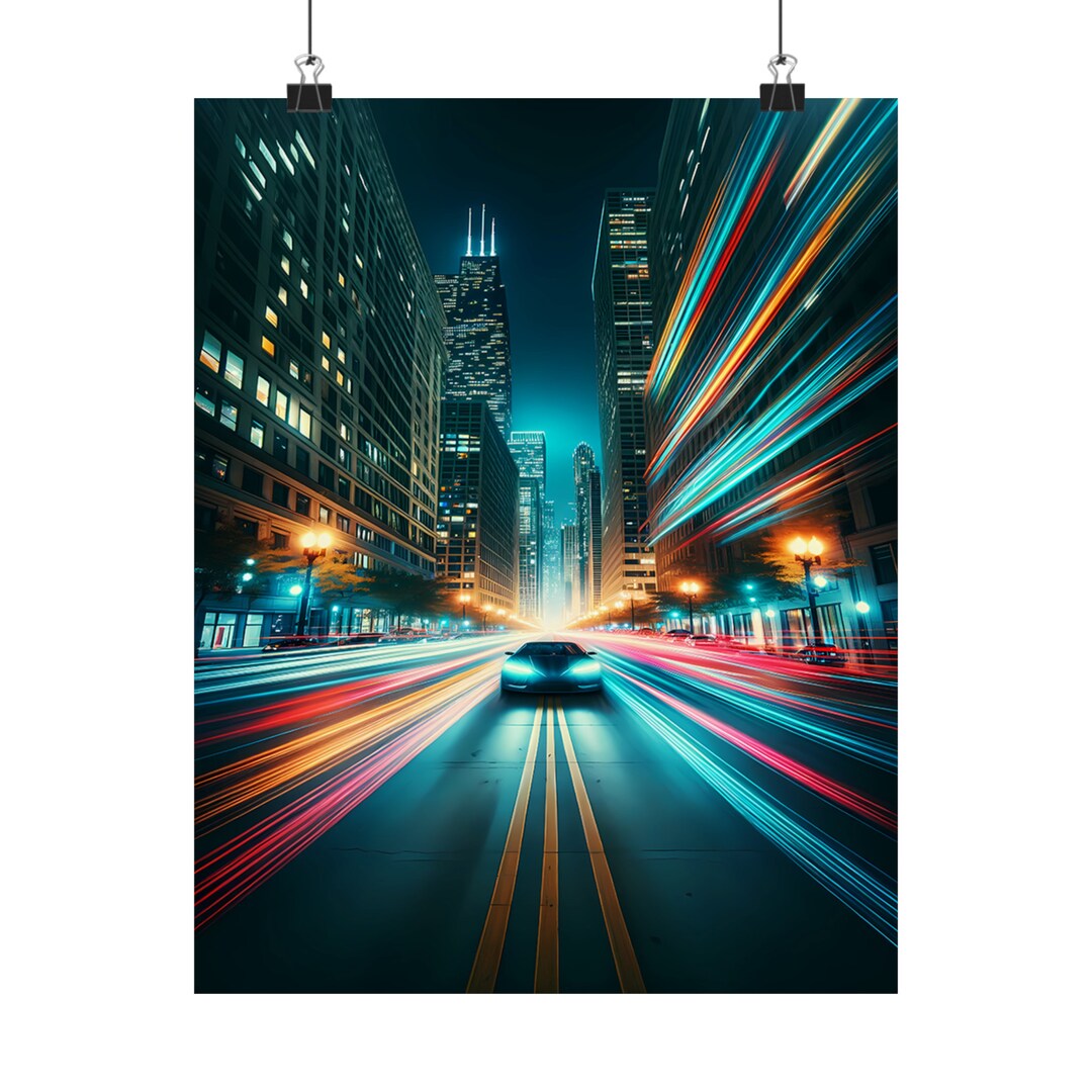 Urban Velocity: Chicago Nightlife Premium Matte Vertical Poster ...