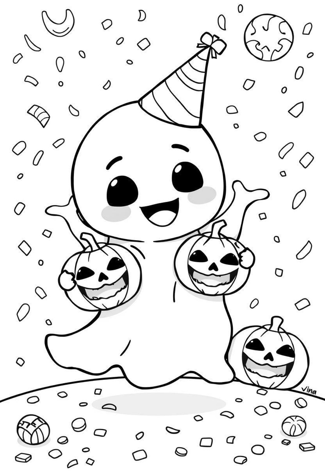 Kawaii Halloween Ghost Coloring Book for Kids | 16 Adorable Ghost ...