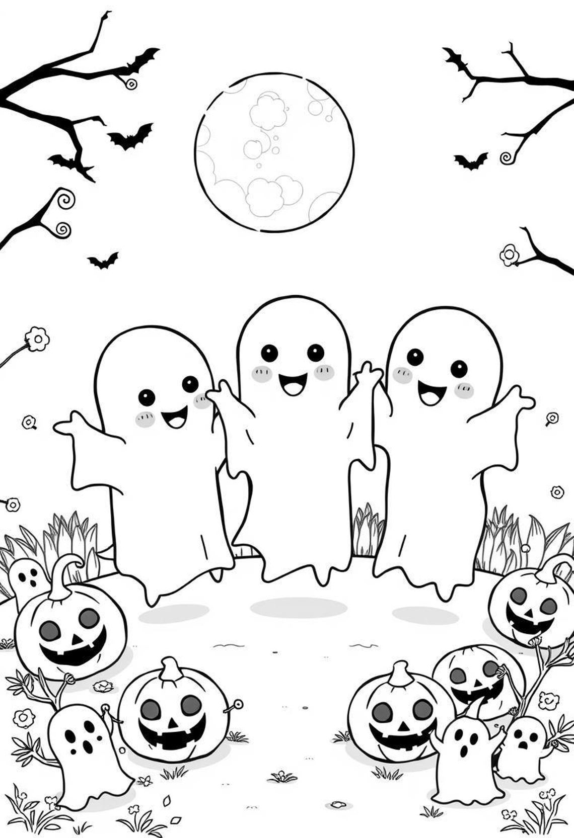 Kawaii Halloween Ghost Coloring Book for Kids | 16 Adorable Ghost ...