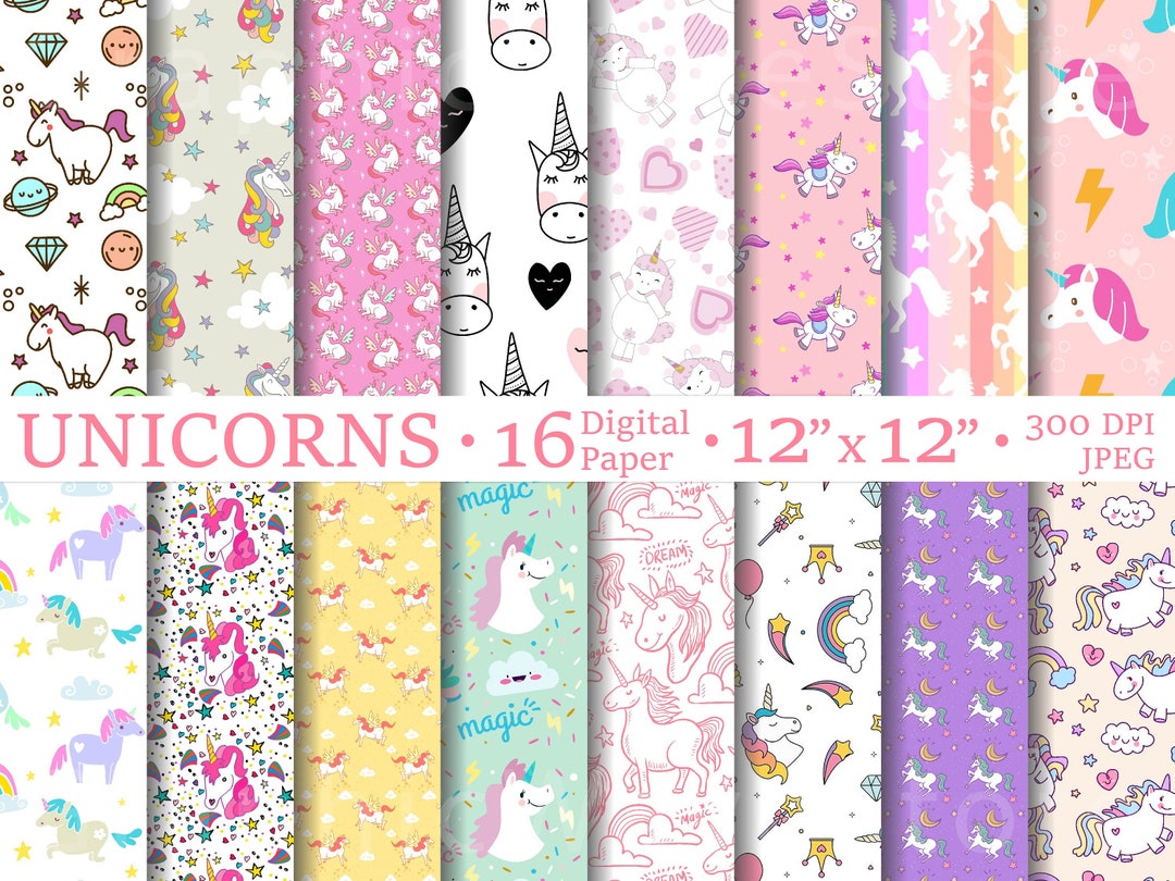 Unicorns Digital Paper Pack - Unicorn Scrapbooking - Rainbow Unicorns ...