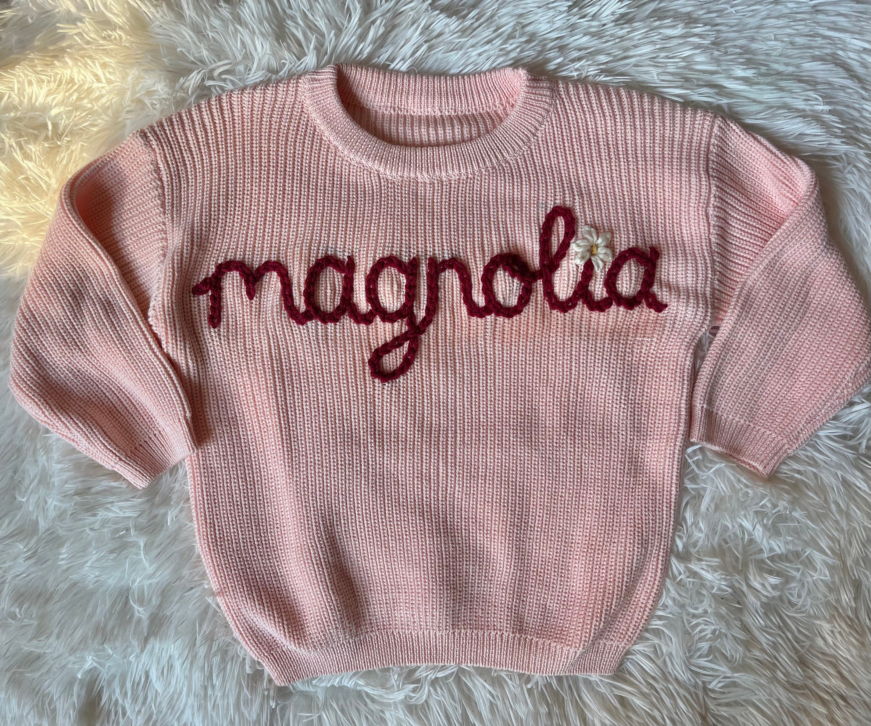 Pink Hand Embroidered Name Sweaters - Etsy