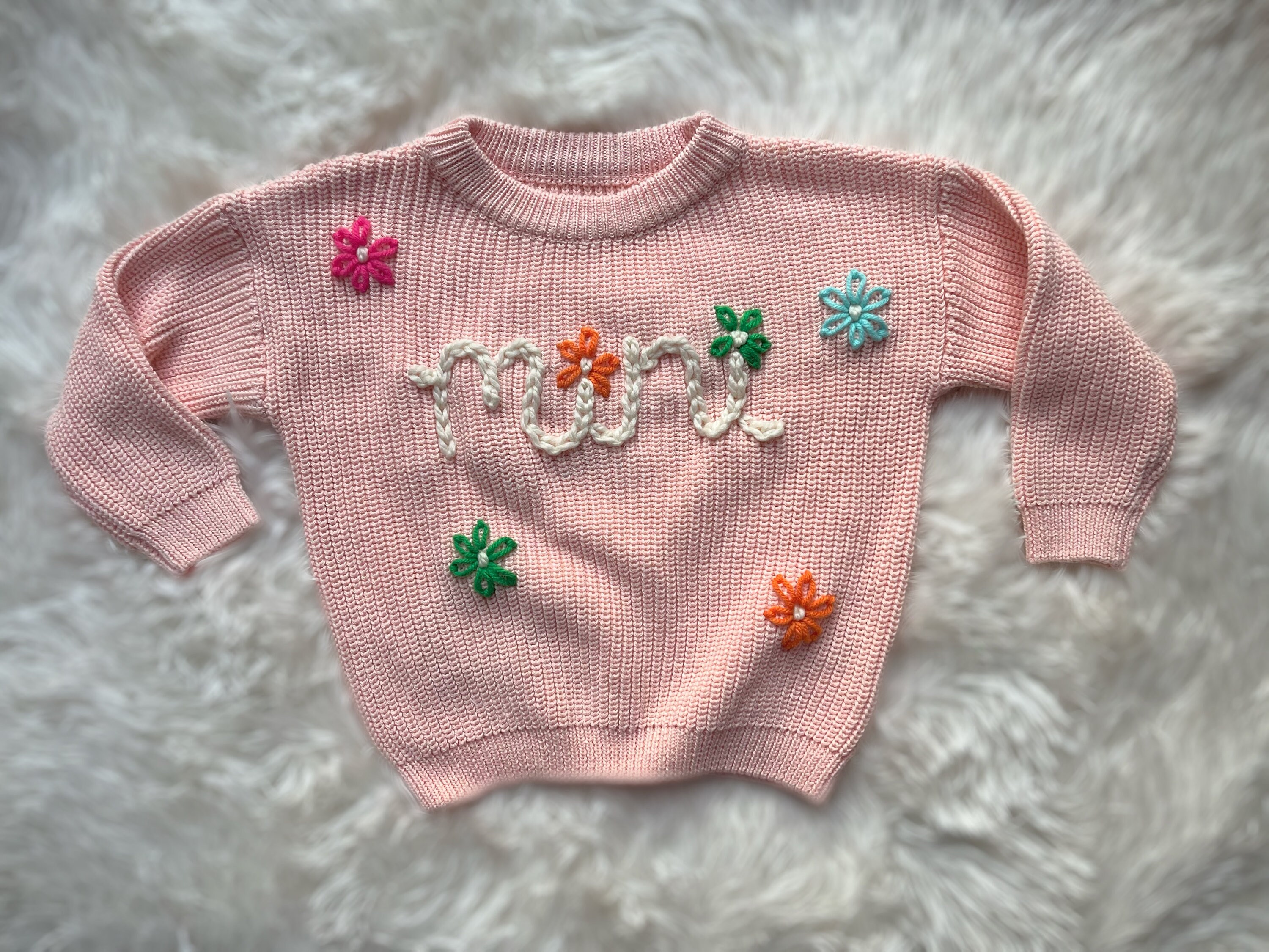 Pink Hand Embroidered Name Sweaters - Etsy