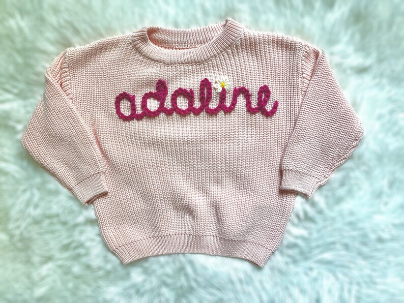 Pink Hand Embroidered Name Sweaters - Etsy
