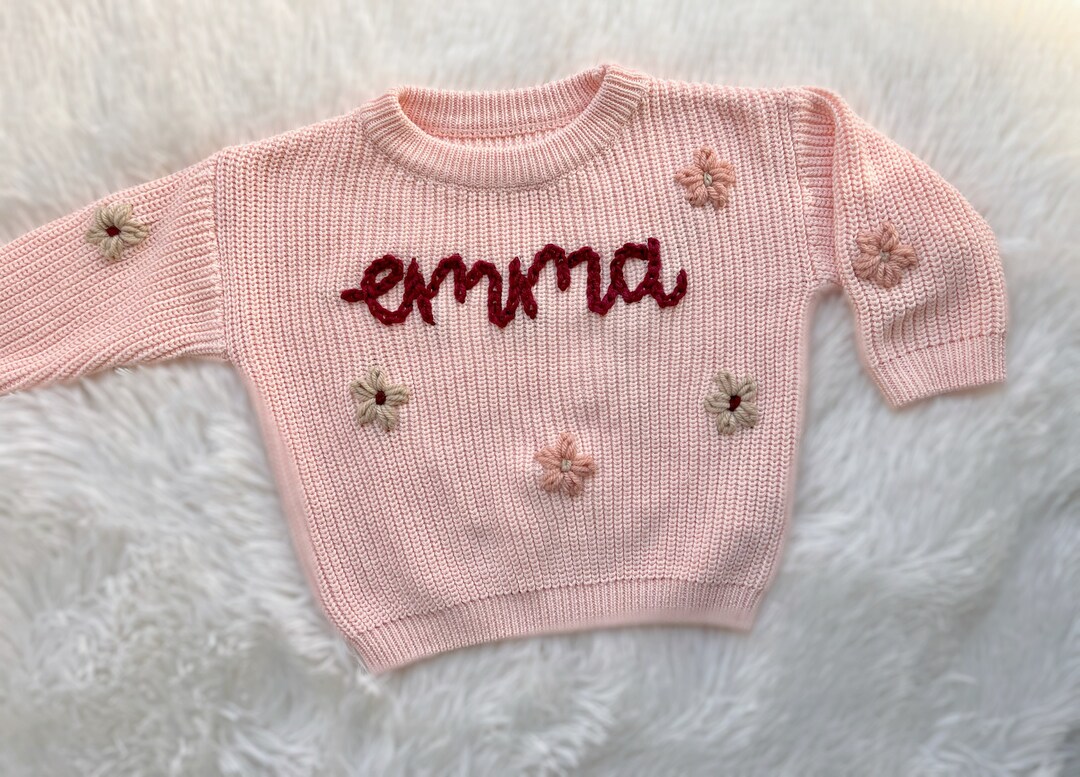 Pink Hand Embroidered Name Sweaters - Etsy