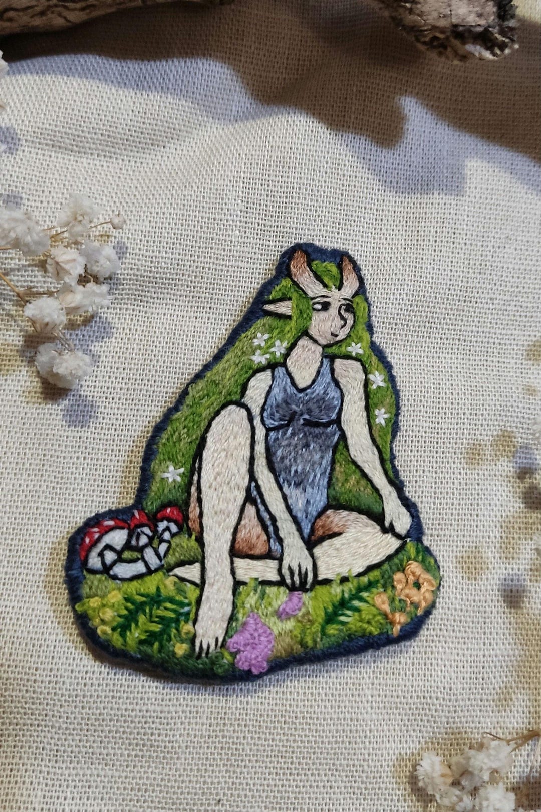 Dryad Brooch / Hand Embroidered With Forest Spirit - Etsy