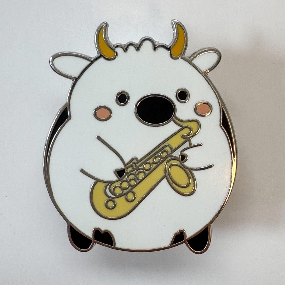 Cow With Saxophone Enamel Pin - Etsy