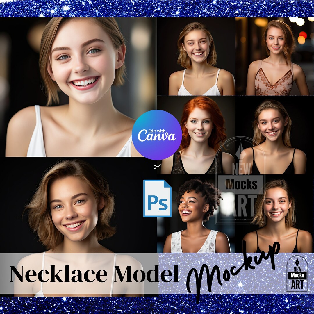8 Necklace Model Mockup Bundle Jewelry Mockup Female Models Necklace ...