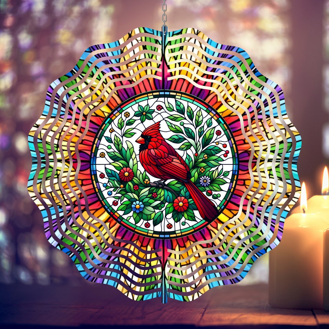Stained Glass Cardinal Wind Spinner PNG Red Bird Cardinal Garden ...