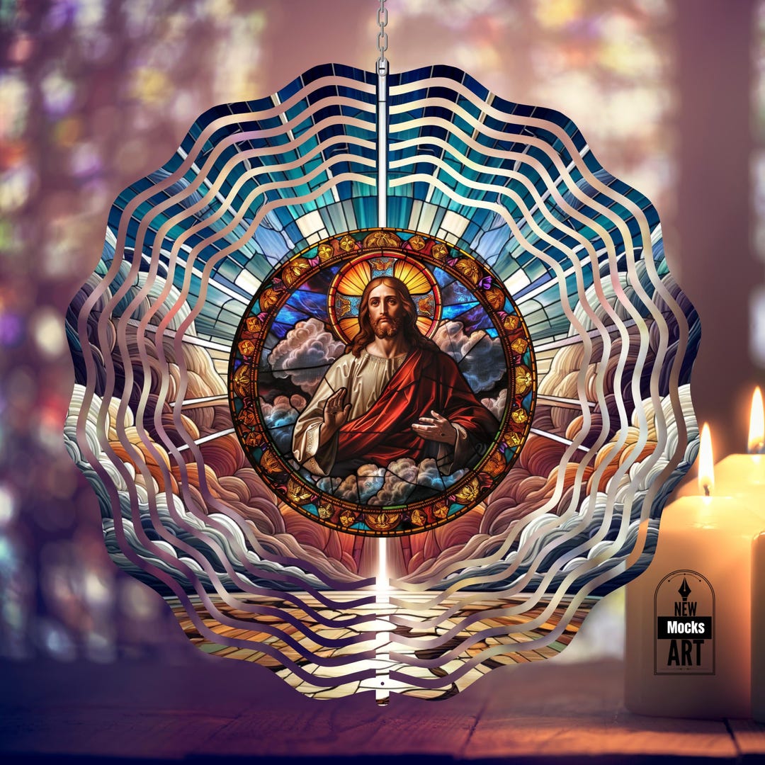 Jesus Image Wind Spinner PNG Christian Stained Glass Spinner Christian ...