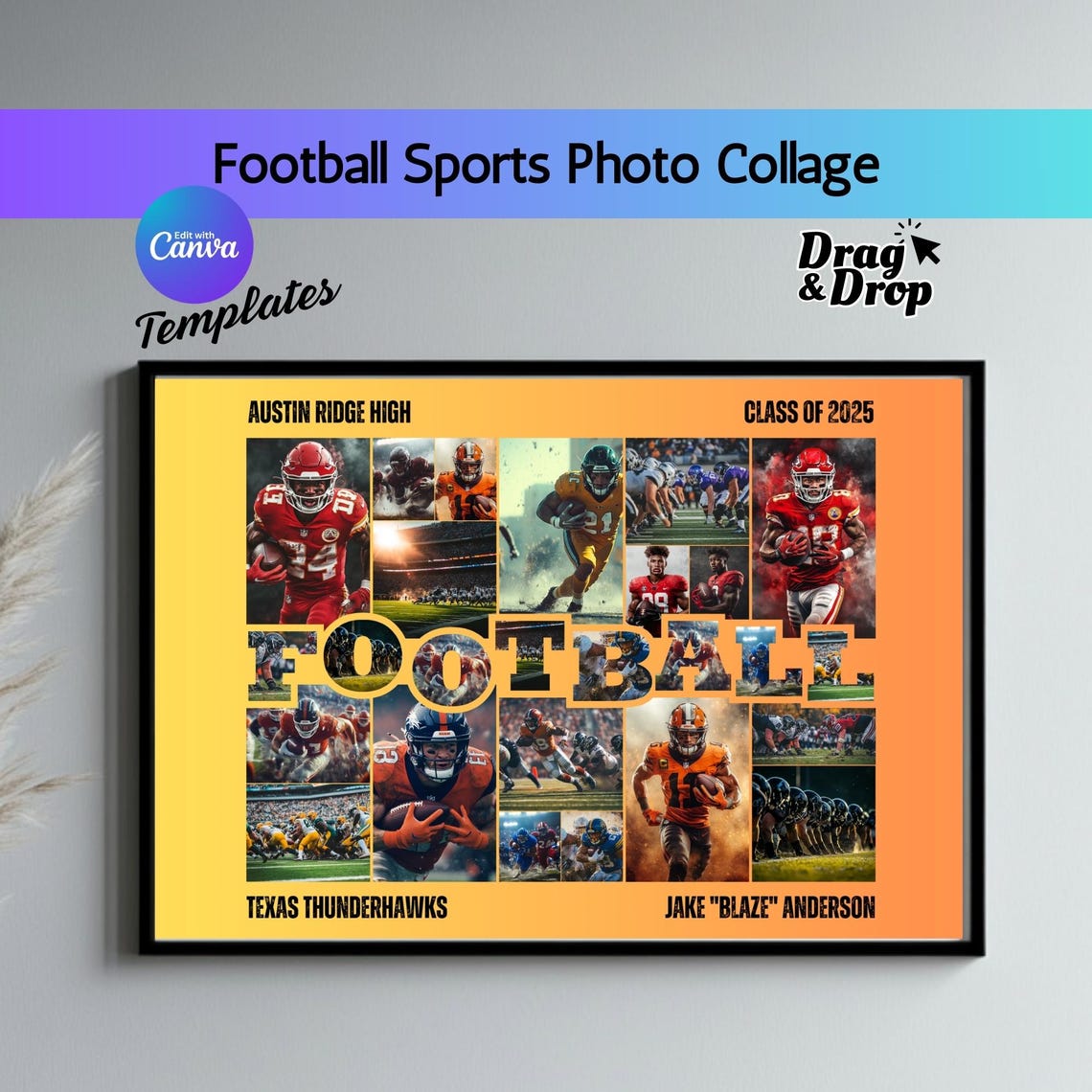 American Football Photo Collage Template Gift for Sports Poster ...