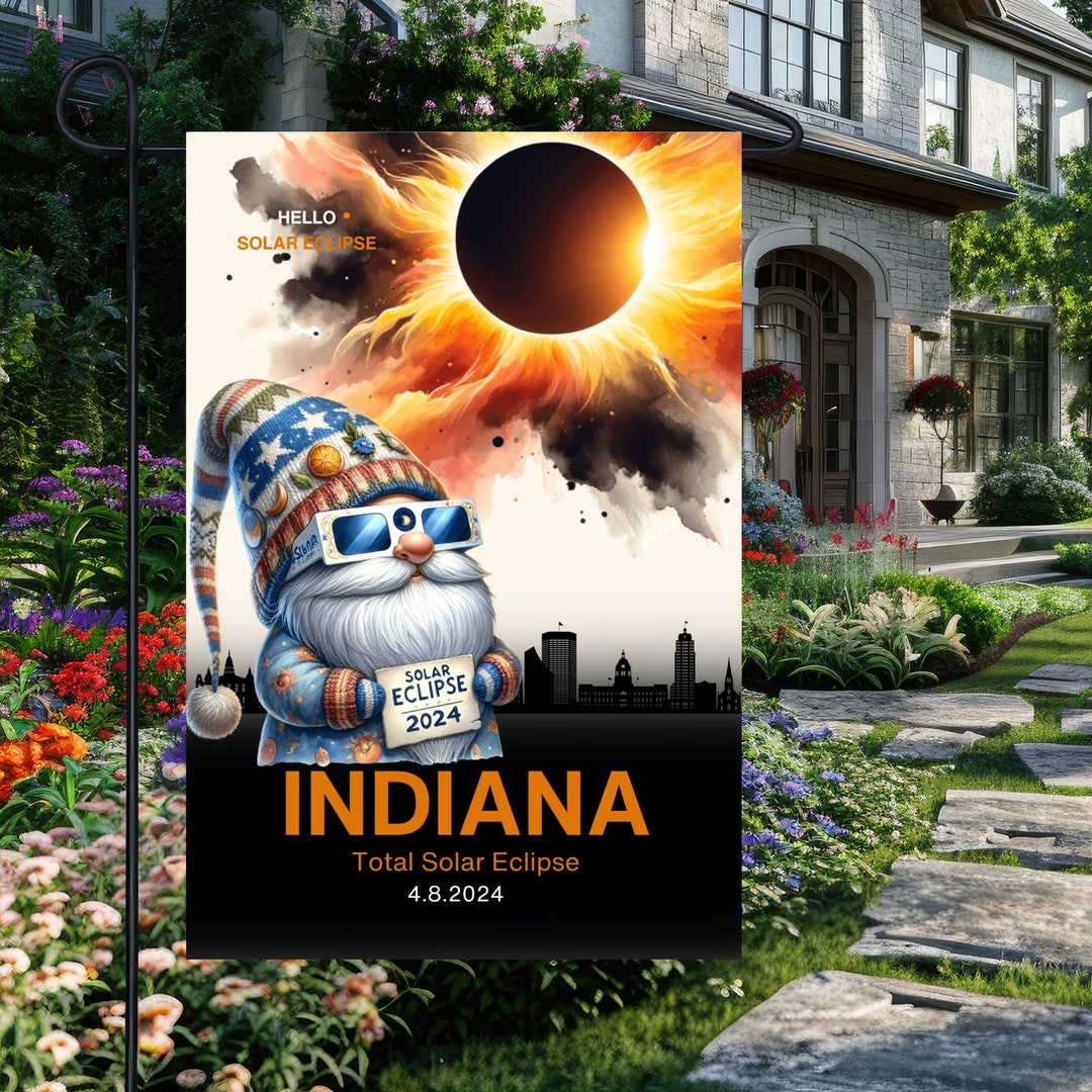 Indiana Total Solar Eclipse 2024, 12x18 Gnome PNG Garden Flag, Solar ...