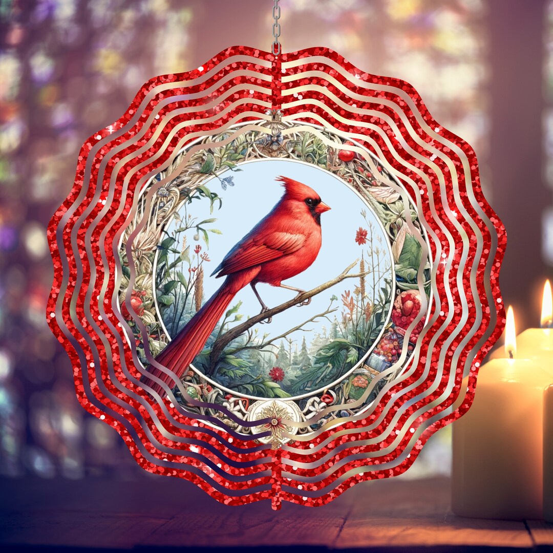 Cardinal Birds Wind Spinner PNG Color Painted Red Cardinal Glitter ...