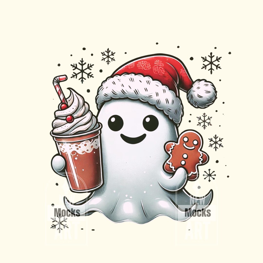 Cute Ghost PNG, Christmas Ghost, Santa Hat Ghost Png, Bougie, Cocoa Cup ...