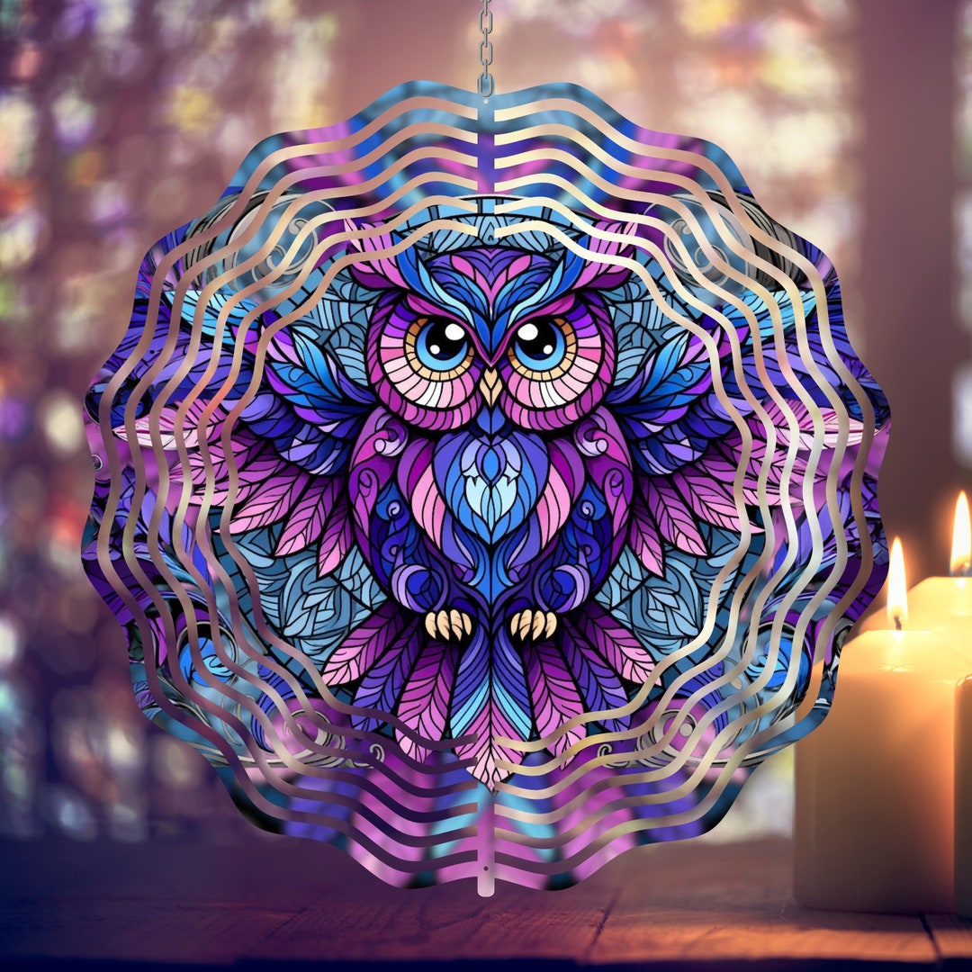 Owl Wind Spinner Stained Glass Owl Design PNG Garden Spinner Yard Decor ...