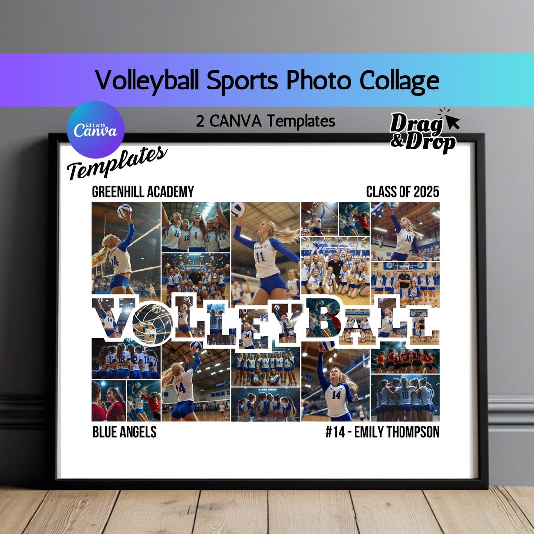 Volleyball Photo Collage Canva Template Sports Poster Volleyball ...