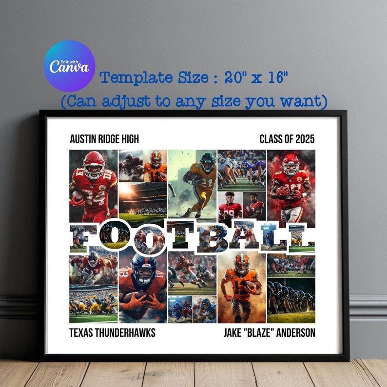 American Football Photo Collage Template Gift for Sports Poster ...