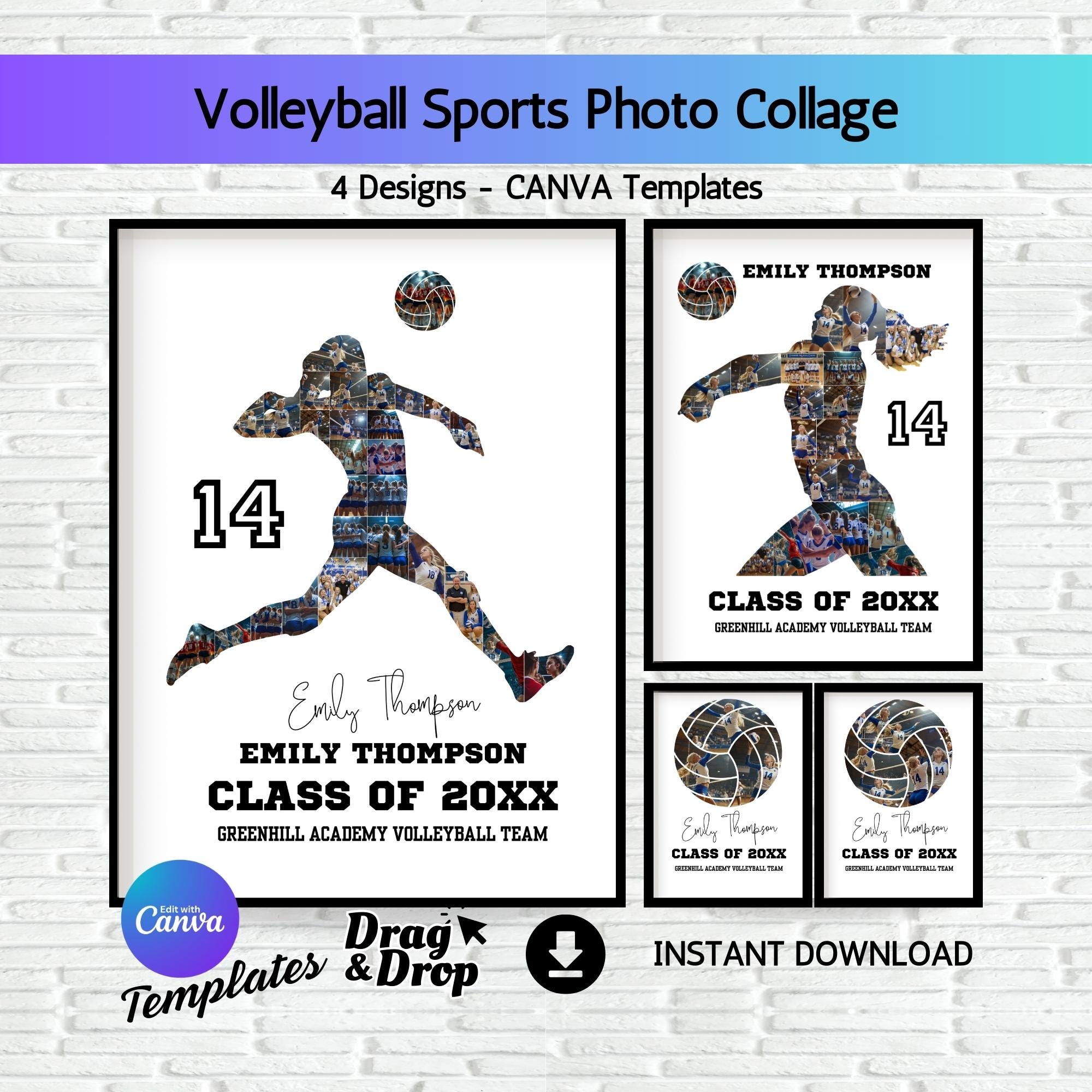 Volleyball Photo Collage Sports Poster Volleyball Athlete Picture ...