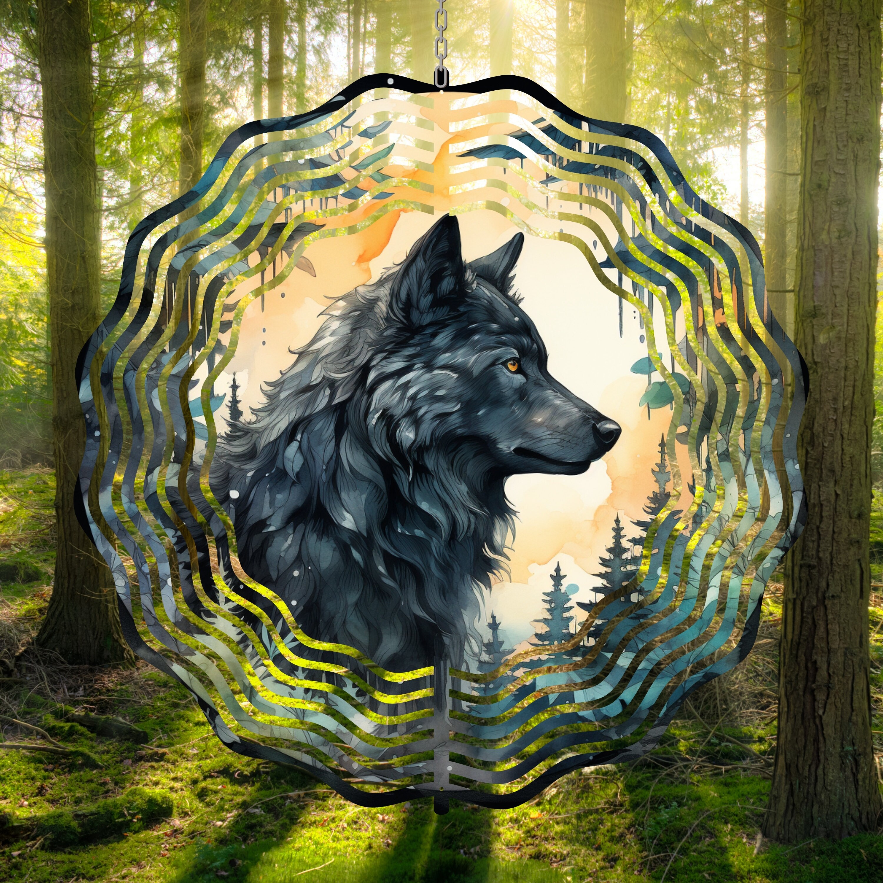 Wolf Wind Spinner PNG Black Wolf Forest Spinner Garden Spinner Yard ...