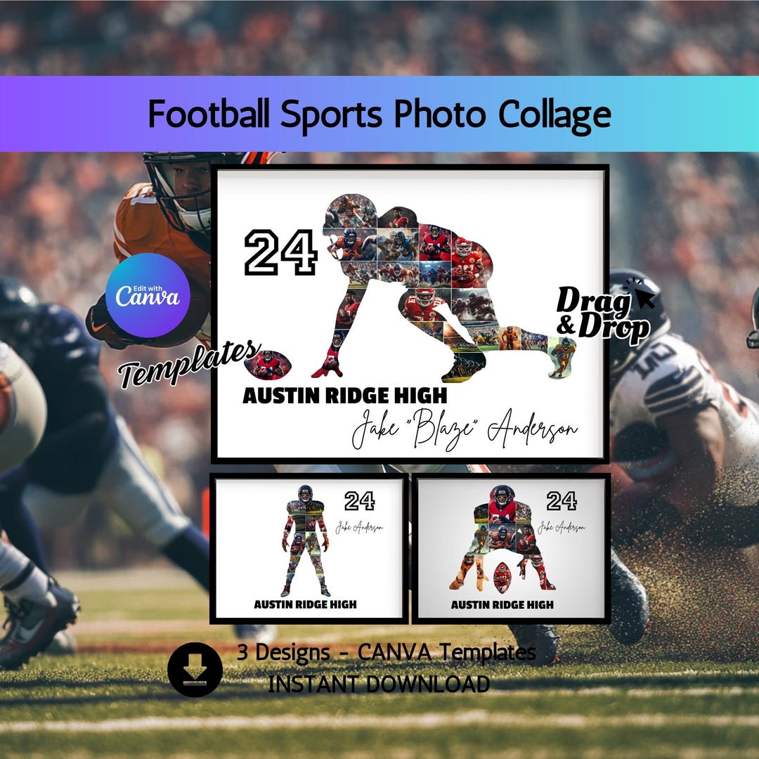 American Football Photo Collage Template Gift for Sports Poster ...