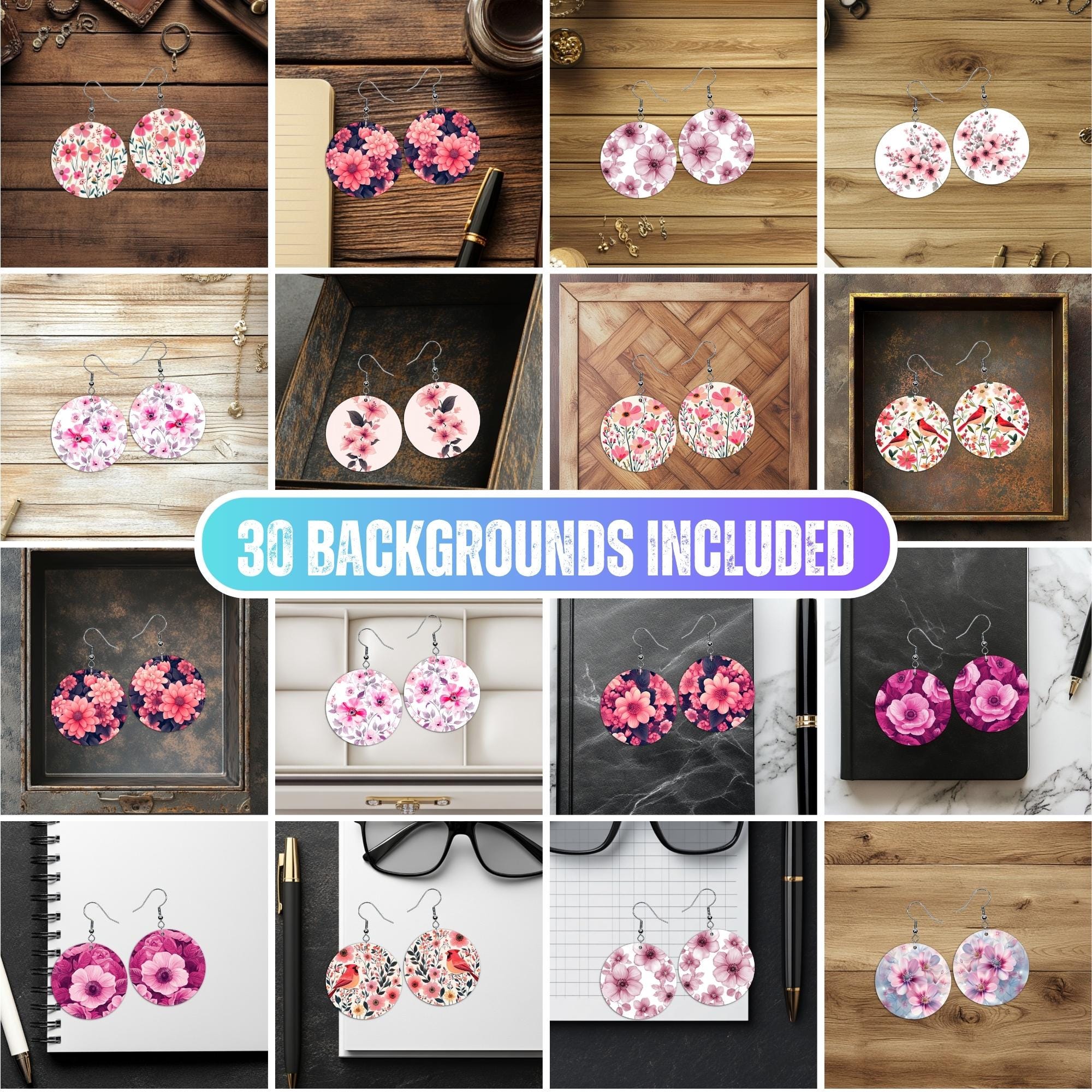 Round Earrings Mockup, Canva Drag & Drop Earrings Template, Sublimation ...