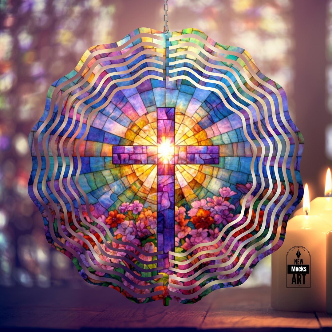 Christian Cross Wind Spinner PNG, Stained Glass Sublimation, Religious ...