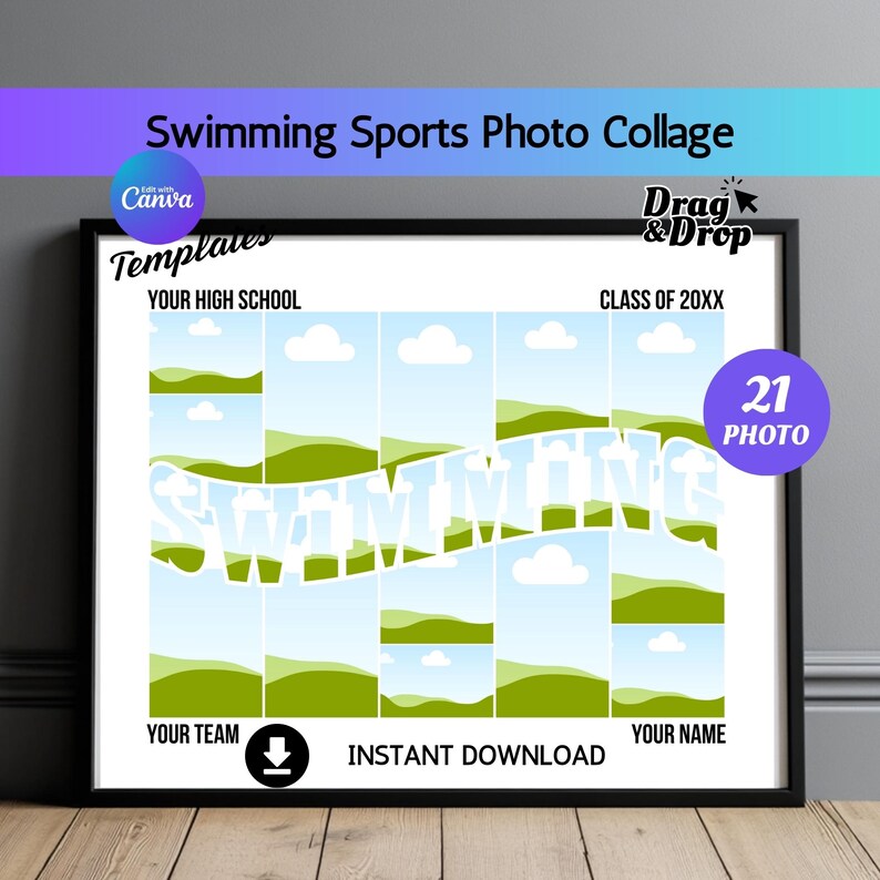 SWIMMING Collage Canva TEMPLATE Editable 21-photo Sports Team Poster ...