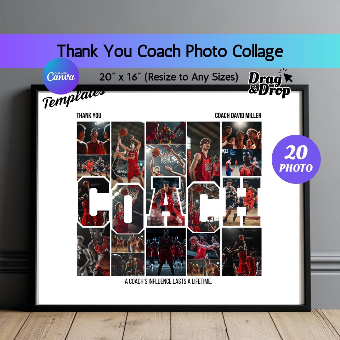 Coach Photo Collage Personalized Coach Gift, Custom Sports Photo Frame ...