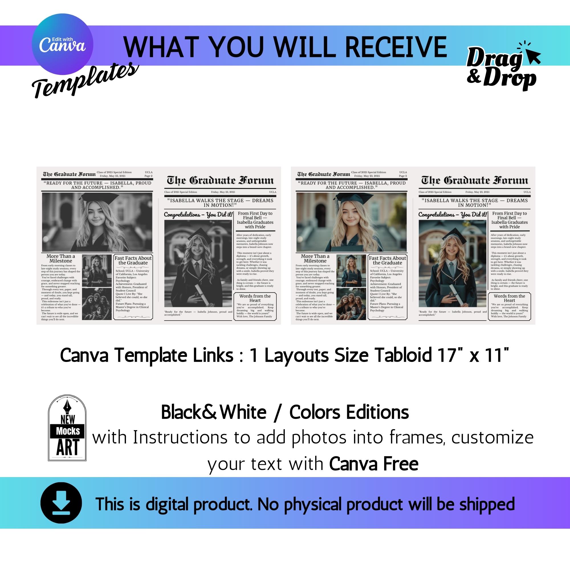 Graduation Newspaper Canva Template, Editable Graduation Gift for Her ...