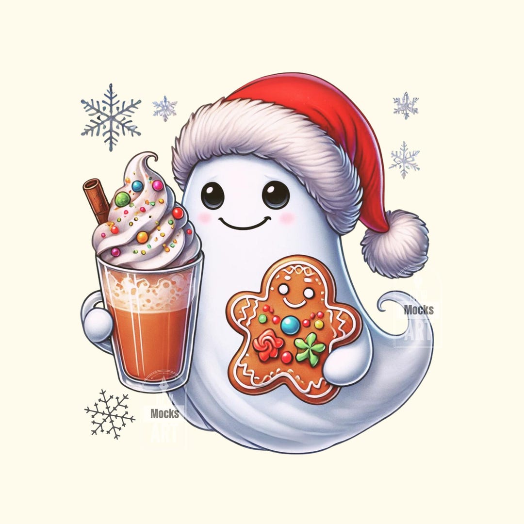 Cute Ghost PNG, Christmas Ghost, Santa Hat Ghost Png, Bougie, Cocoa Cup ...