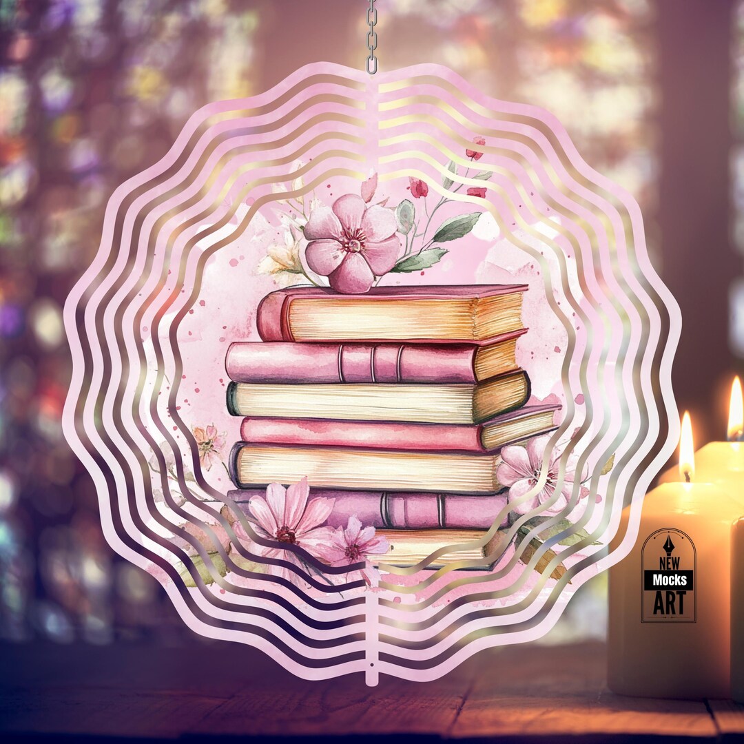Pink Books Wind Spinner PNG, Watercolor Books Garden Spinner, Book ...